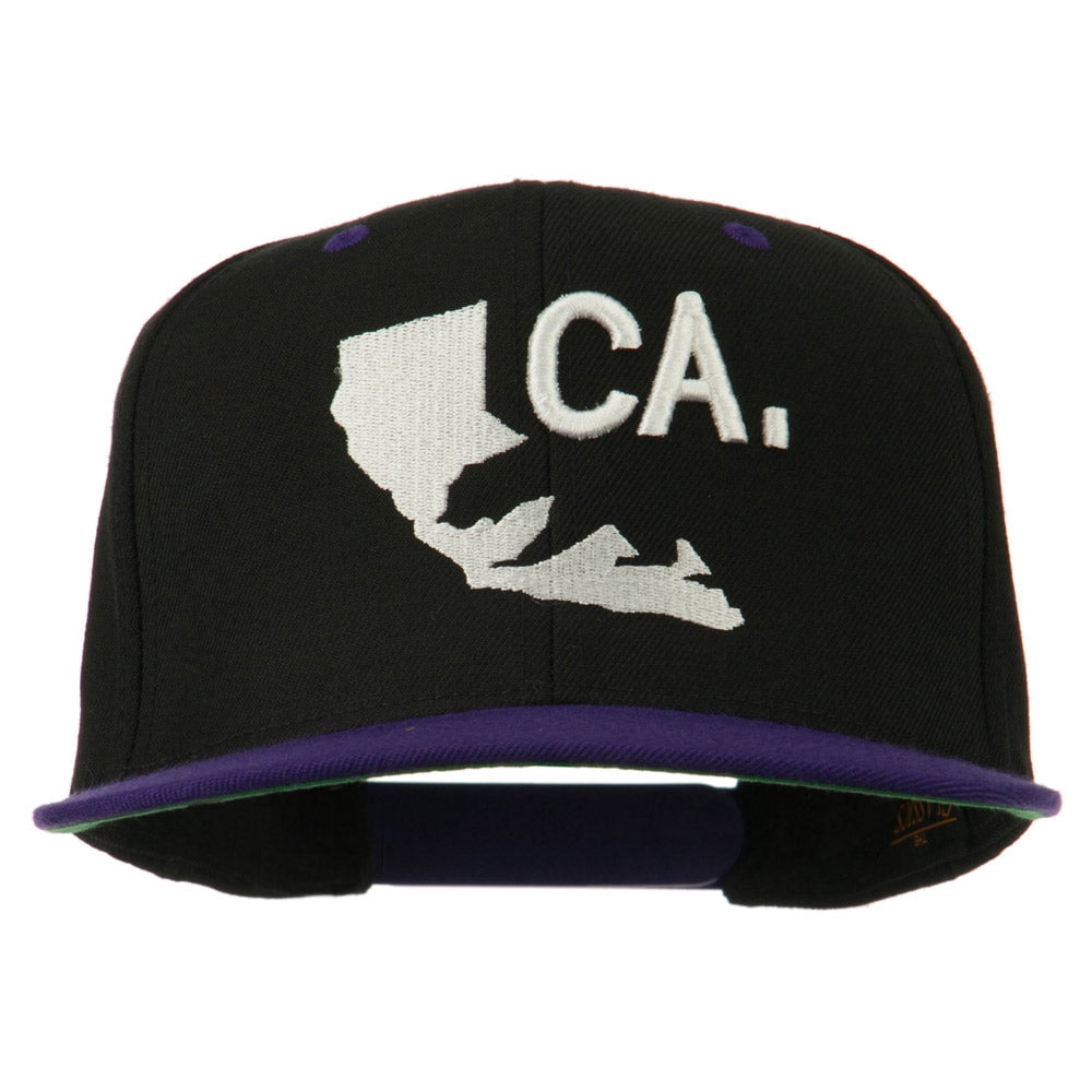 3D California Map Bear Embroidered Two Tone Snapback Cap - Black Purple ...