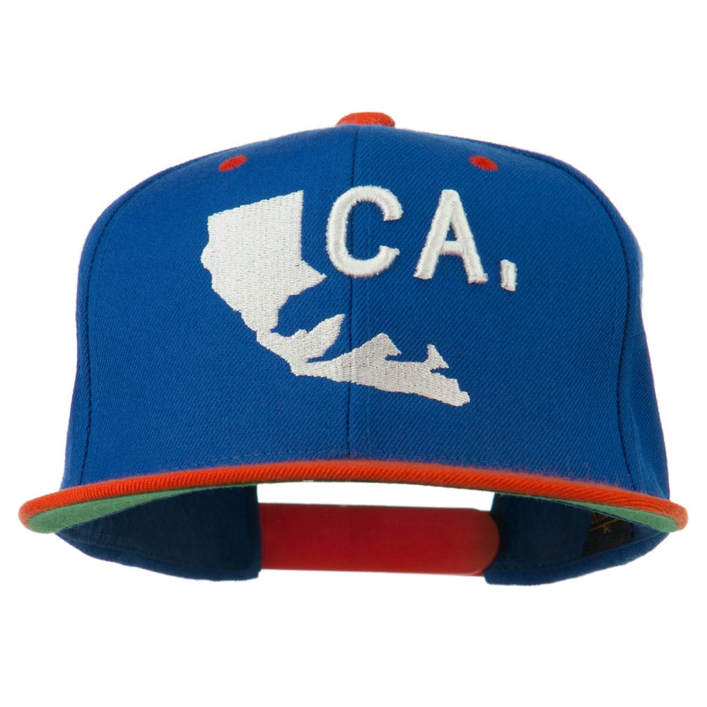 3D California Map Bear Embroidered Two Tone Snapback Cap - Royal Orange ...