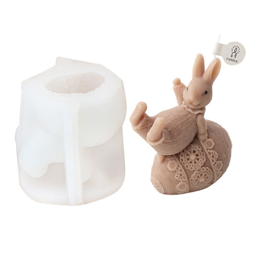 3D Candle Silicone Mould DIY Easter Rabbit Egg Plaster Bunny Mould ...