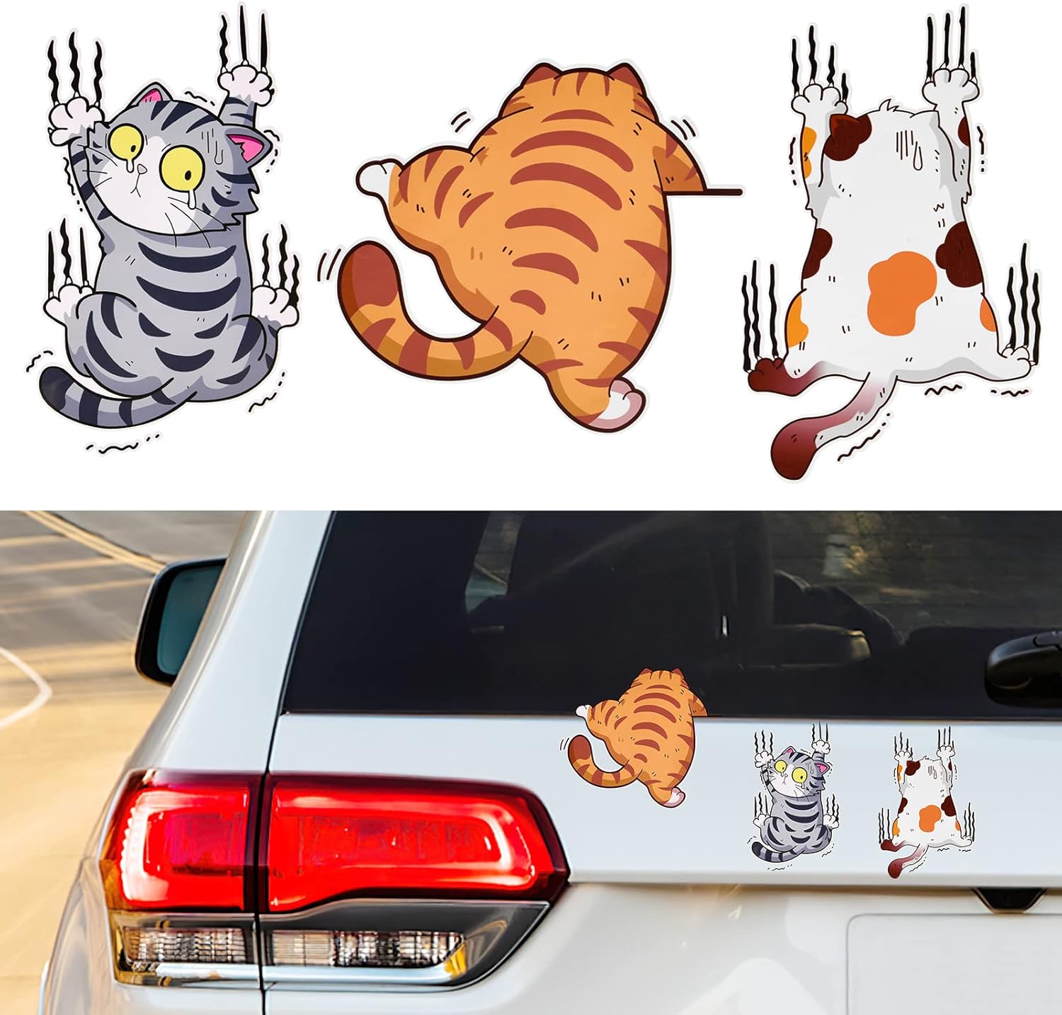 3D Car Sticker, 3 Cat Scratches Waterproof PVC Car Sticker ...