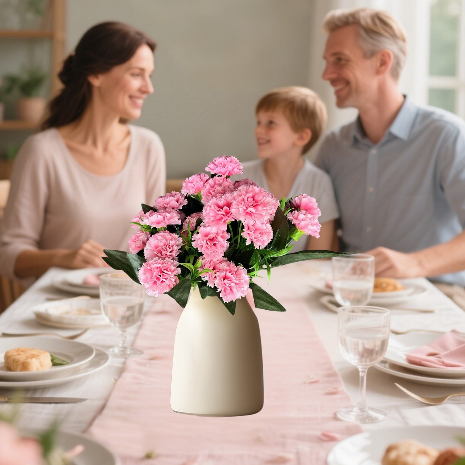 3D Carnation Silk Flower Bouquet, Mother's Day Party Living Room ...