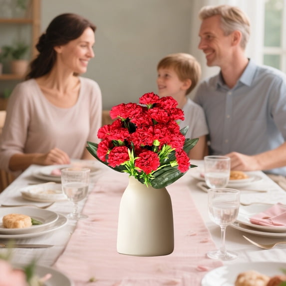 3D Carnation Silk Flowers Bouquet | Artificial Red Floral Arrangement ...
