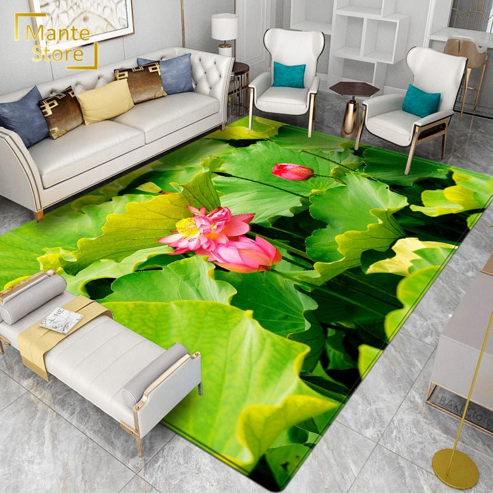 3D Carpet With Lotus Flower Carpet For Room Green Scenery ration For ...