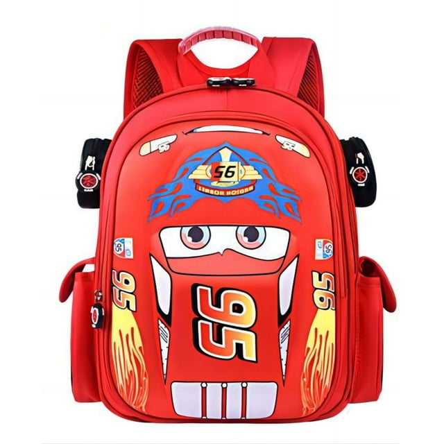 3D Cars Backpack Red Blue Lightning McQueen Backpacks 14.6inch ...