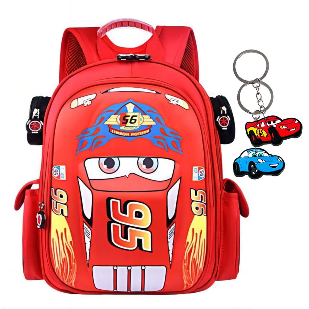 3D Cars Backpack Red Blue Lightning McQueen Backpacks 14.6inch ...