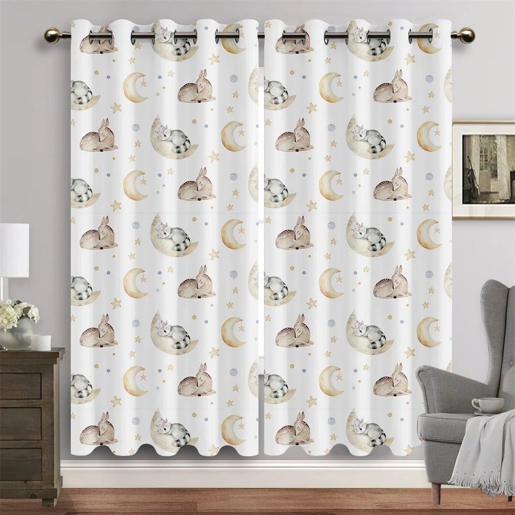 3D Cartoon Animals Window Curtain Living Room Watercolor Bunny Bear ...