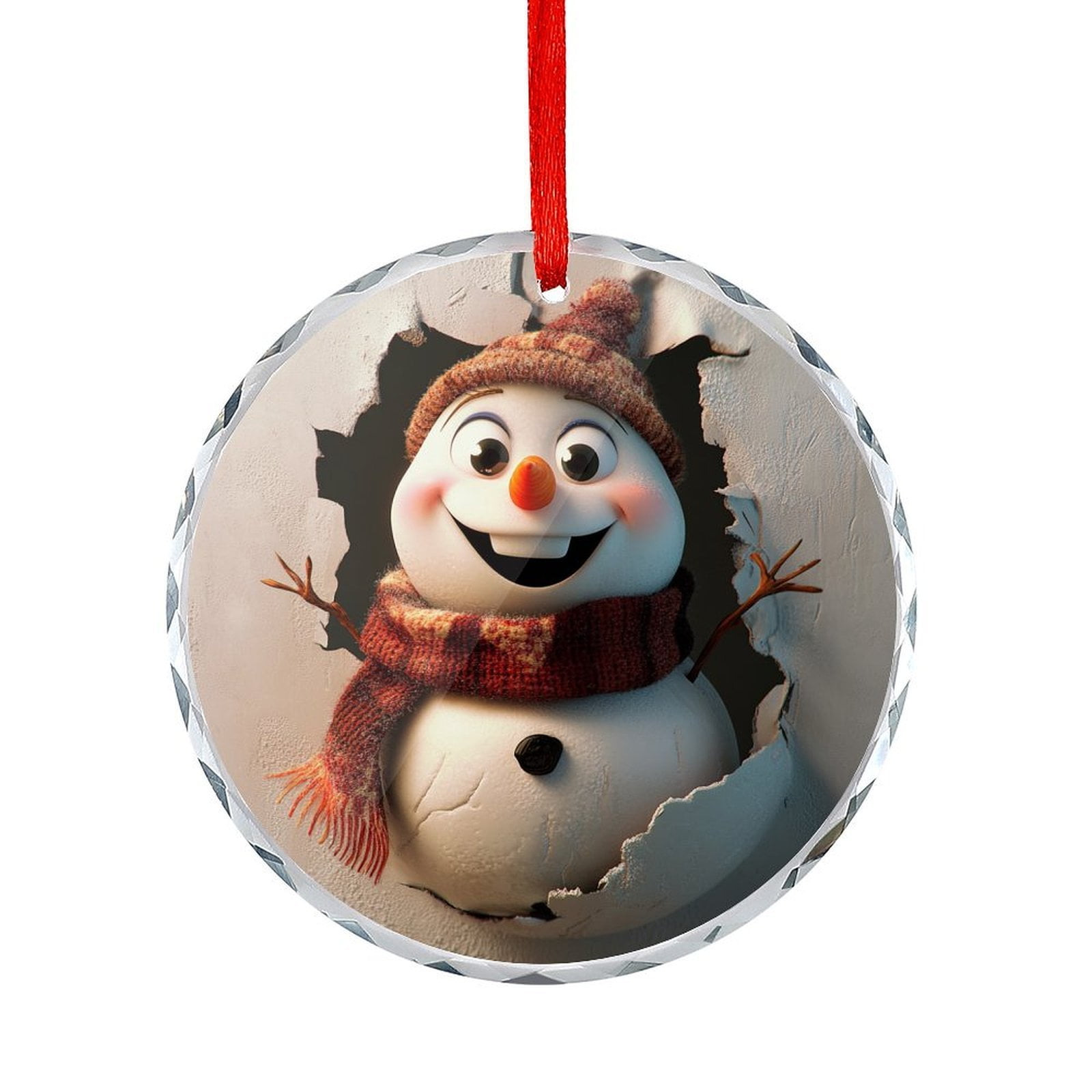 3D Cartoon Breaking through A Snowman Christmas Ornament Snowman with ...