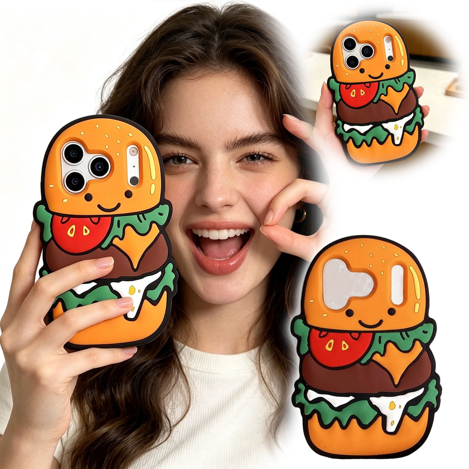 3D Cartoon Burger Silicone Phone Case, Cute Novelty Protective Cover ...