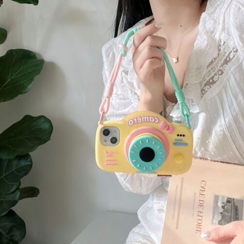 3D Cartoon Camera Shaped Phone Case Lanyard for iPhone 16 15 14 13 12 ...