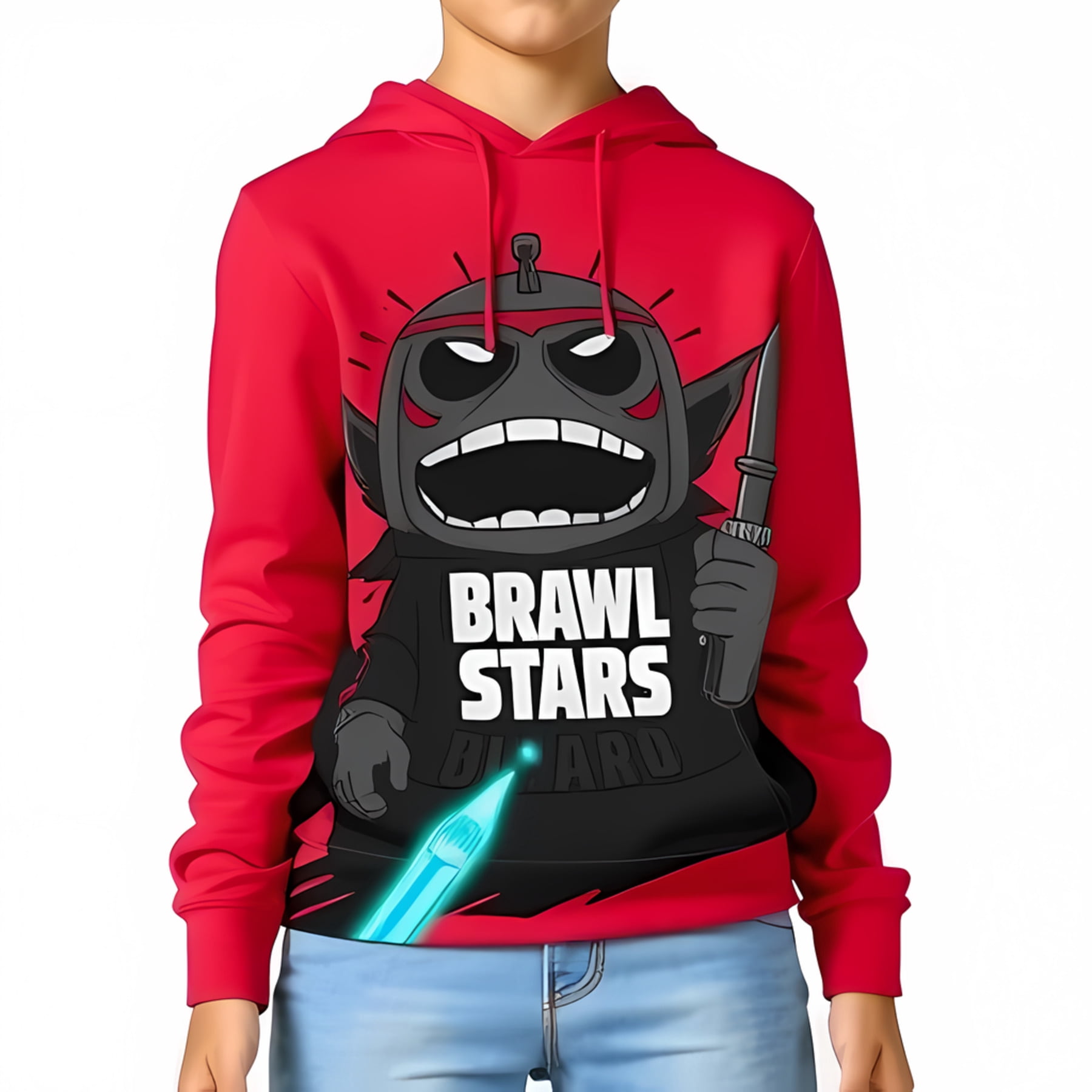 3D Cartoon Character Hoodie Bright Red with Black & White Design ...