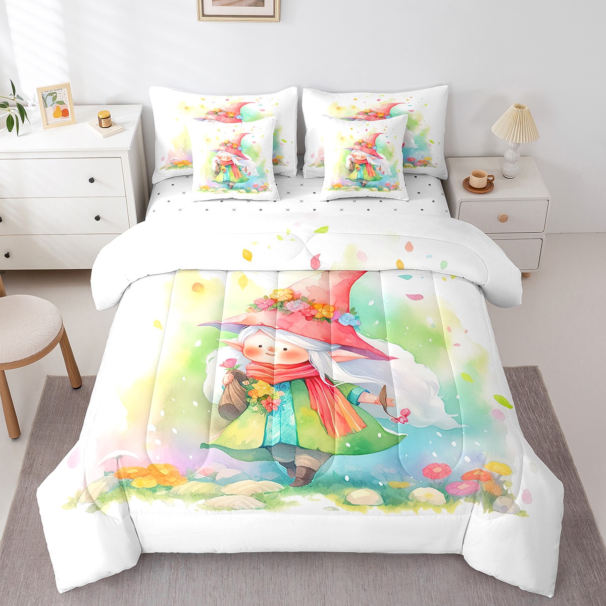 3D Cartoon Comforter Set Twin Size Bed In A Bag, 7 Pieces Cute Gnome ...