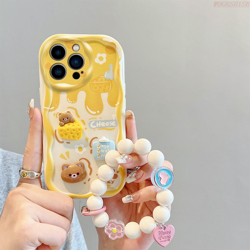 3D Cartoon Cute Bear Wave Phone Case For iPhone 15 14 Pro Max 13 12 11 X XR Xs 8 7 6s Plus Mini ...