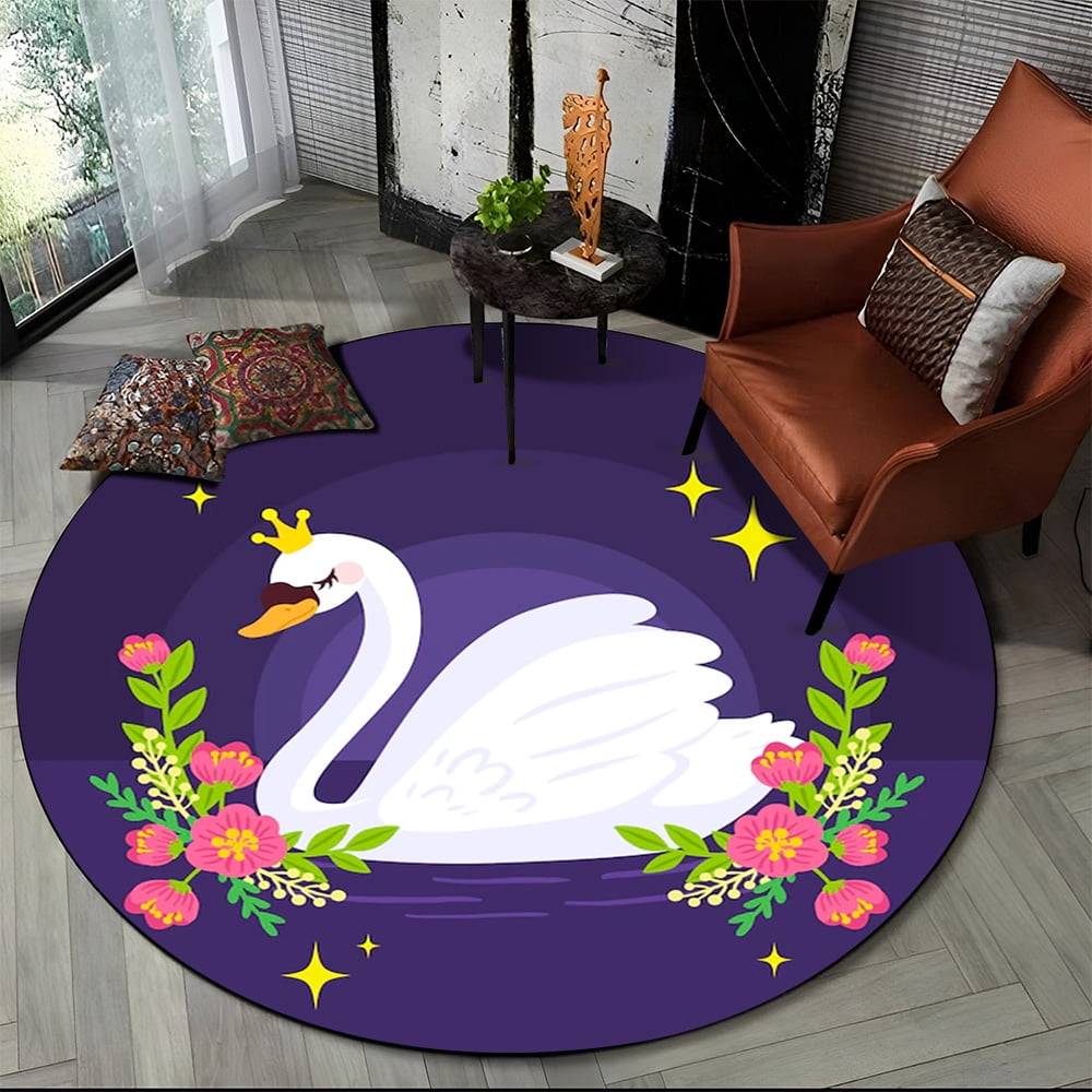 3D Cartoon Cute Swan Cygnus Area Rug Round Carpet Rug for Living Room ...