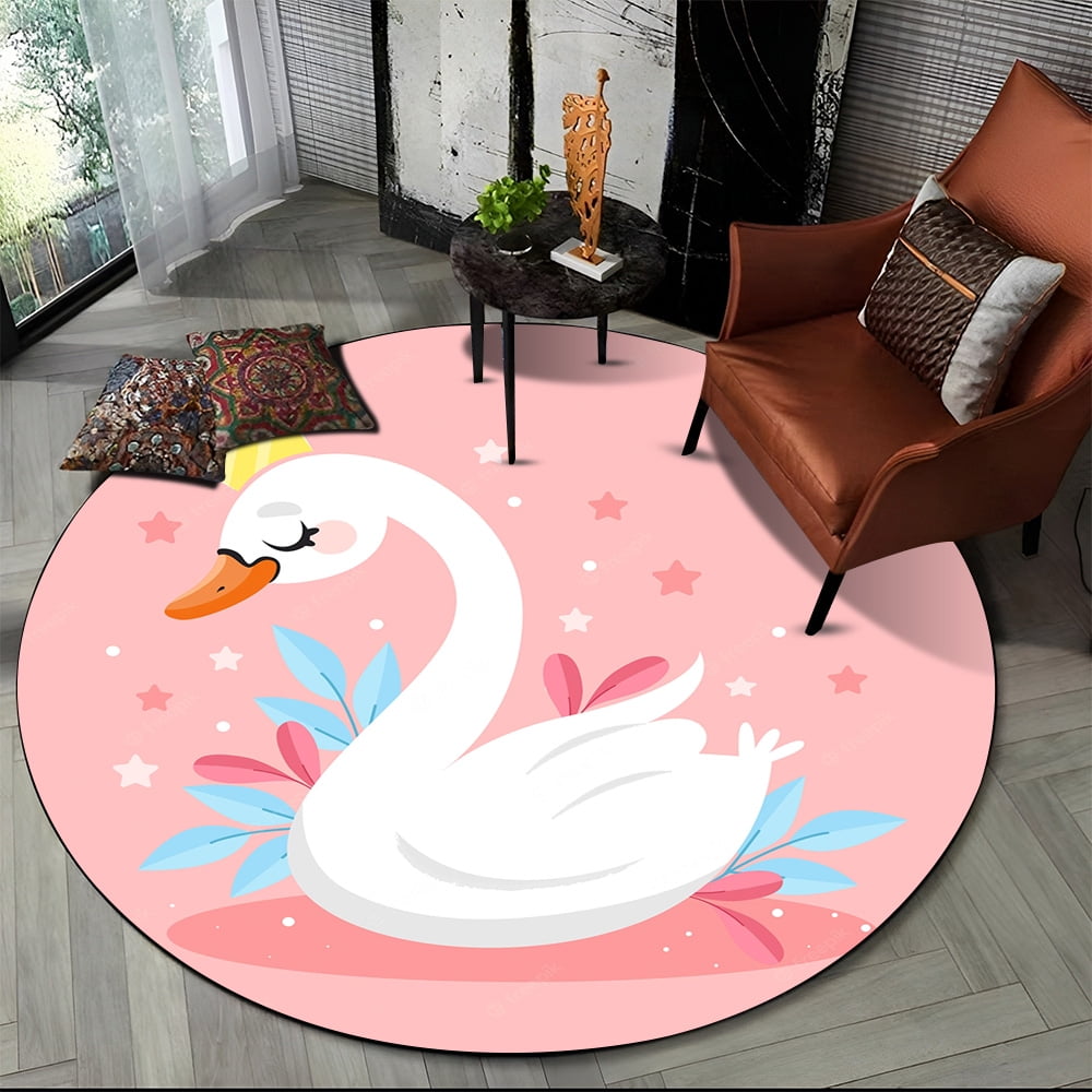 3D Cartoon Cute Swan Cygnus Area Rug Round Carpet Rug for Living Room ...
