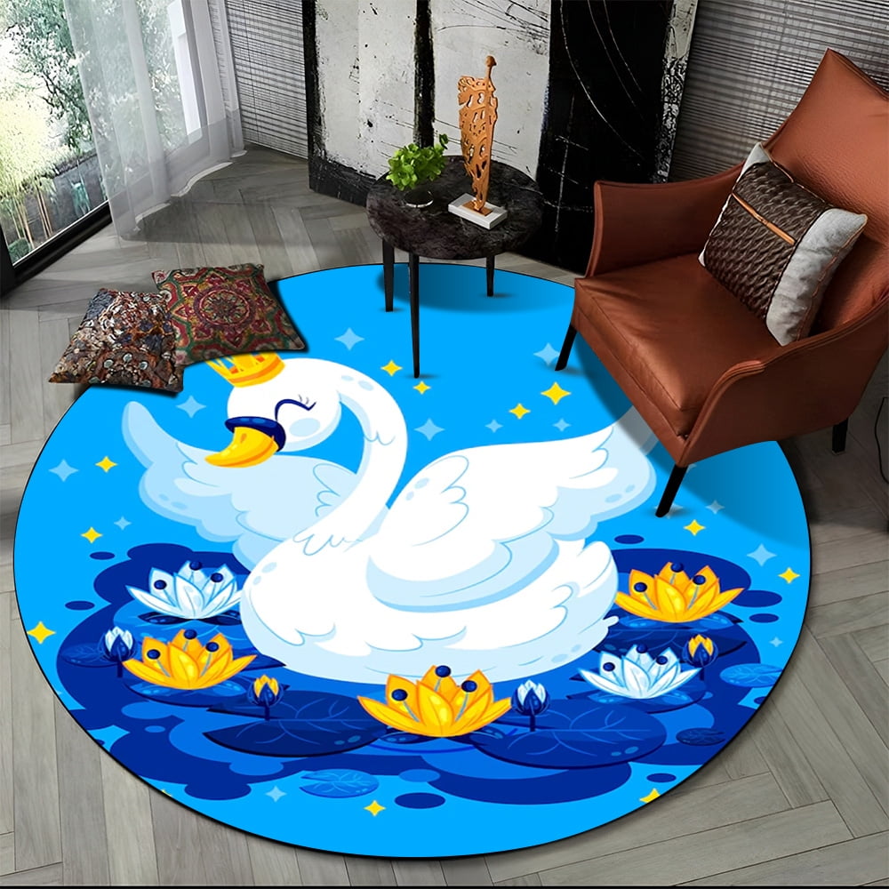 3D Cartoon Cute Swan Cygnus Area Rug Round Carpet Rug for Living Room ...