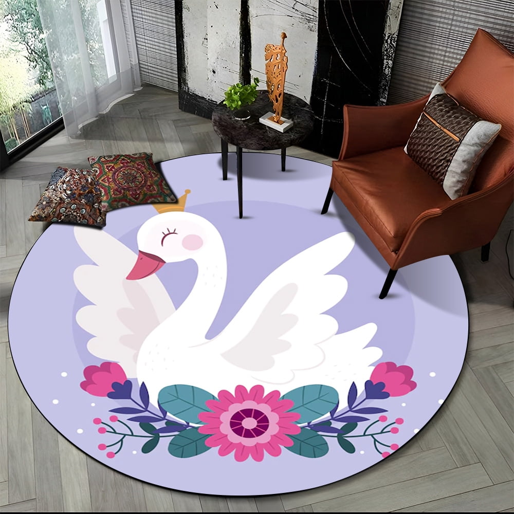 3D Cartoon Cute Swan Cygnus Area Rug Round Carpet Rug for Living Room ...