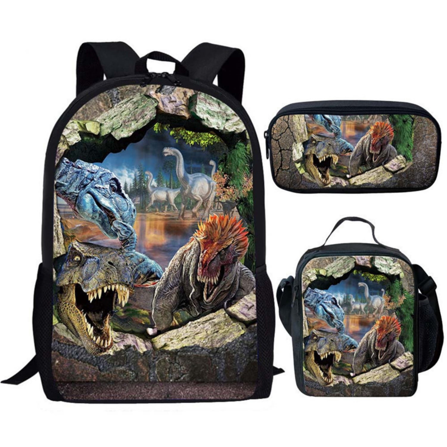 3D Cartoon Dinosaur Backpack, Multicolor Polyester Backpack Elementary ...
