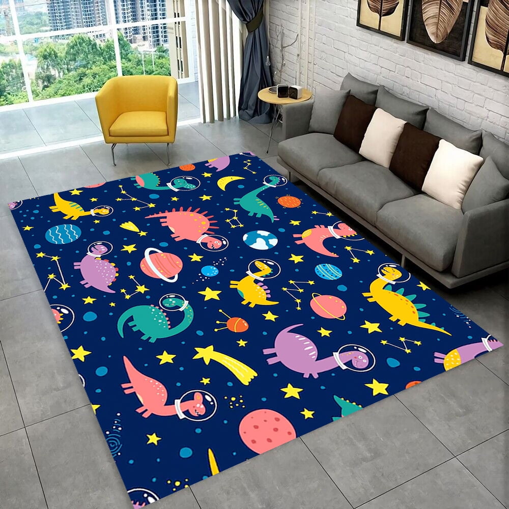 3D Cartoon Dinosaur Space Cute Dino Children Area Rug Carpet for Living ...