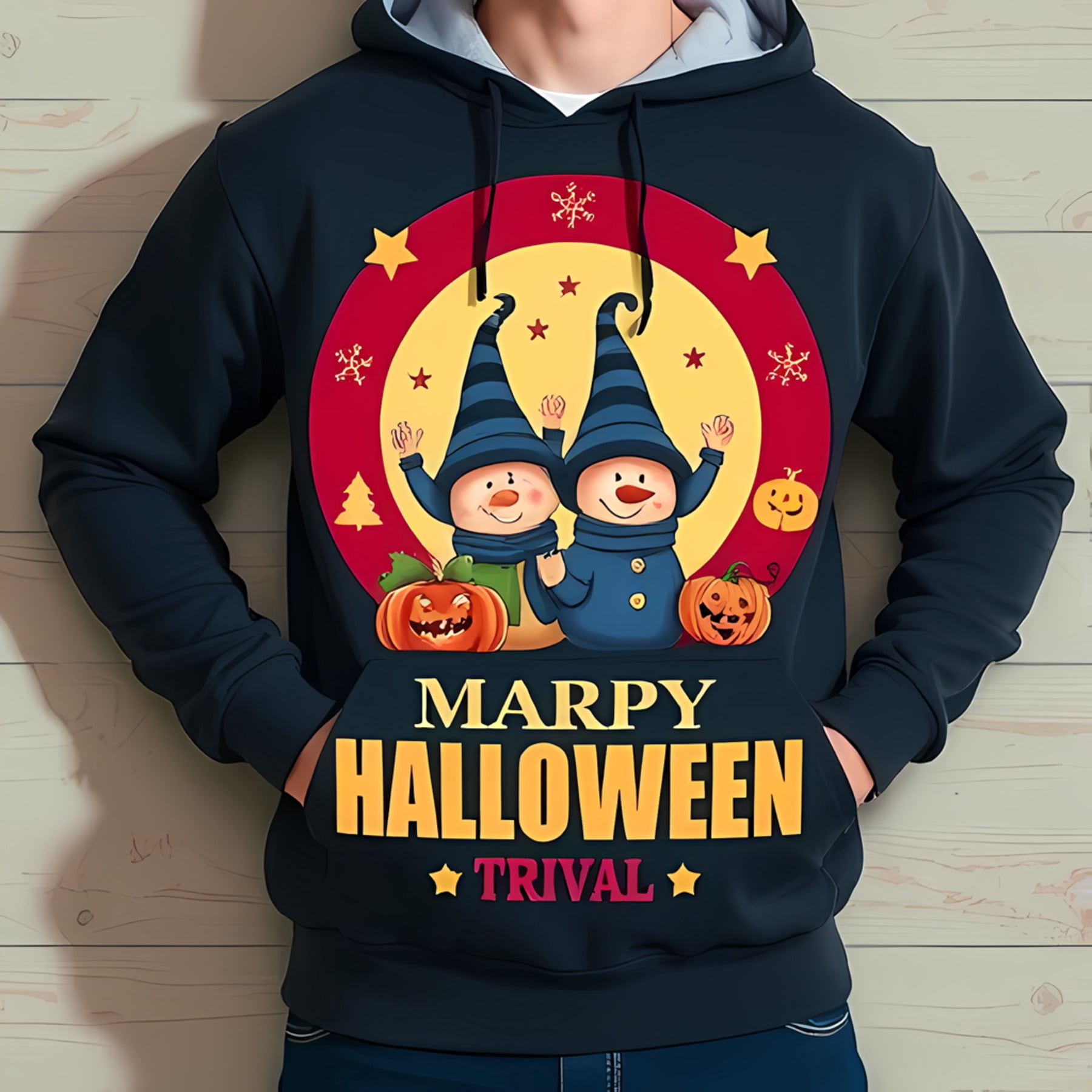 3D Cartoon Halloween Hoodie Blue with Pumpkins & Stars "MARPY HALLOWEEN ...