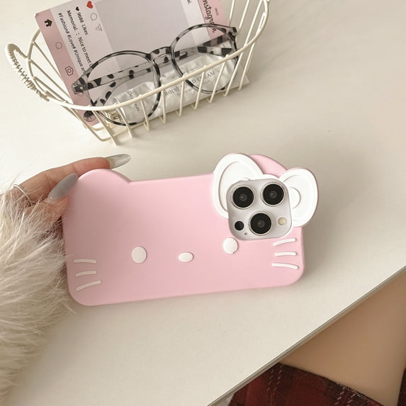 3D Cartoon Hello Kitty Phone Case Kawaii Bowknot Soft Silicone Cover For iPhone 16 promax 15 14 ...
