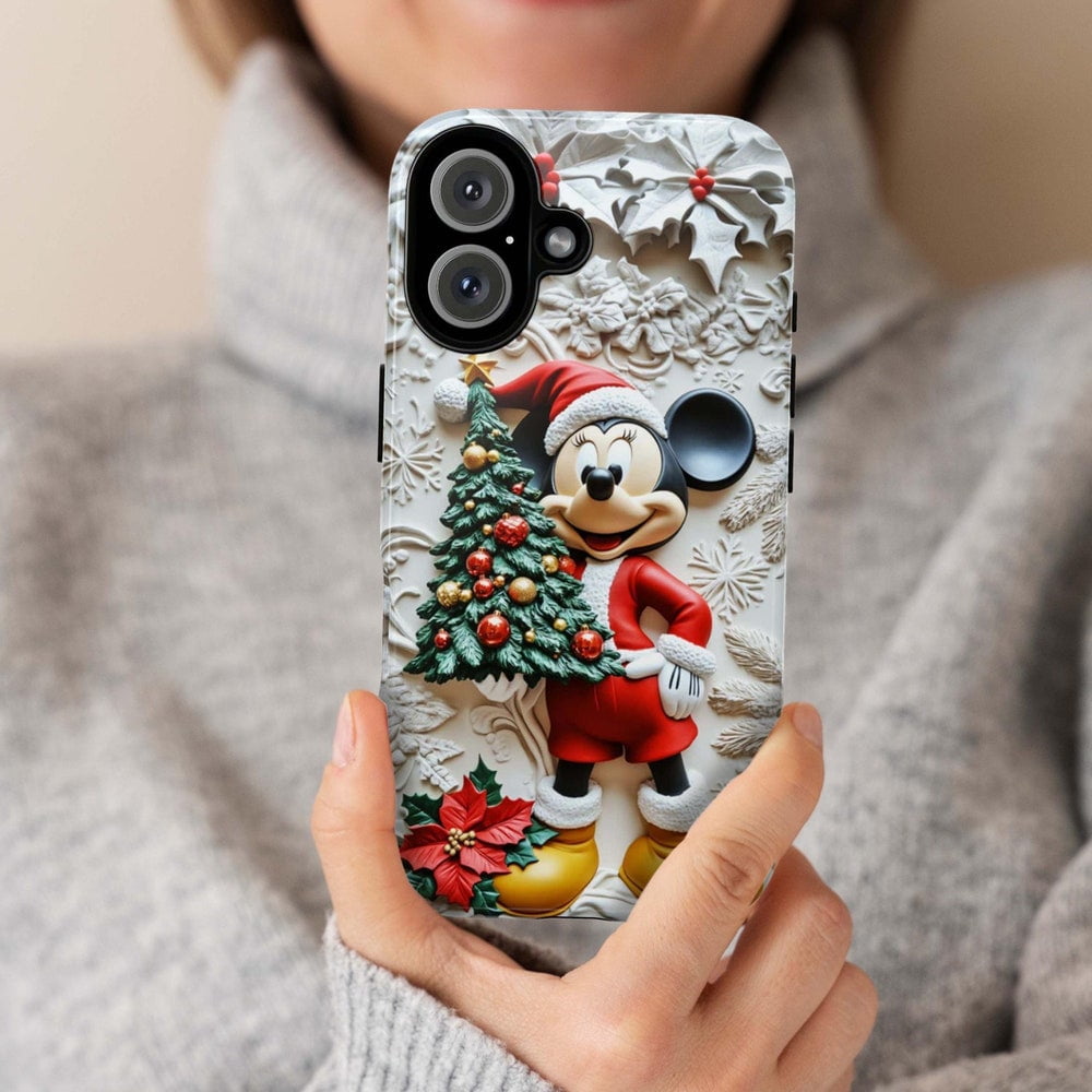 3D Cartoon Mouse with Holiday Tree Phone Case for 17 16 15 14 13 12 11 ...
