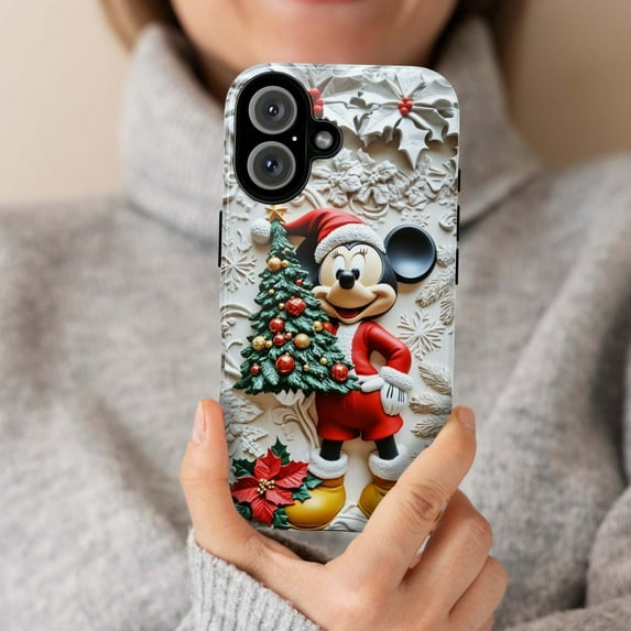 3D Cartoon Mouse with Holiday Tree Phone Case for 17 16 15 14 13 12 11 ...