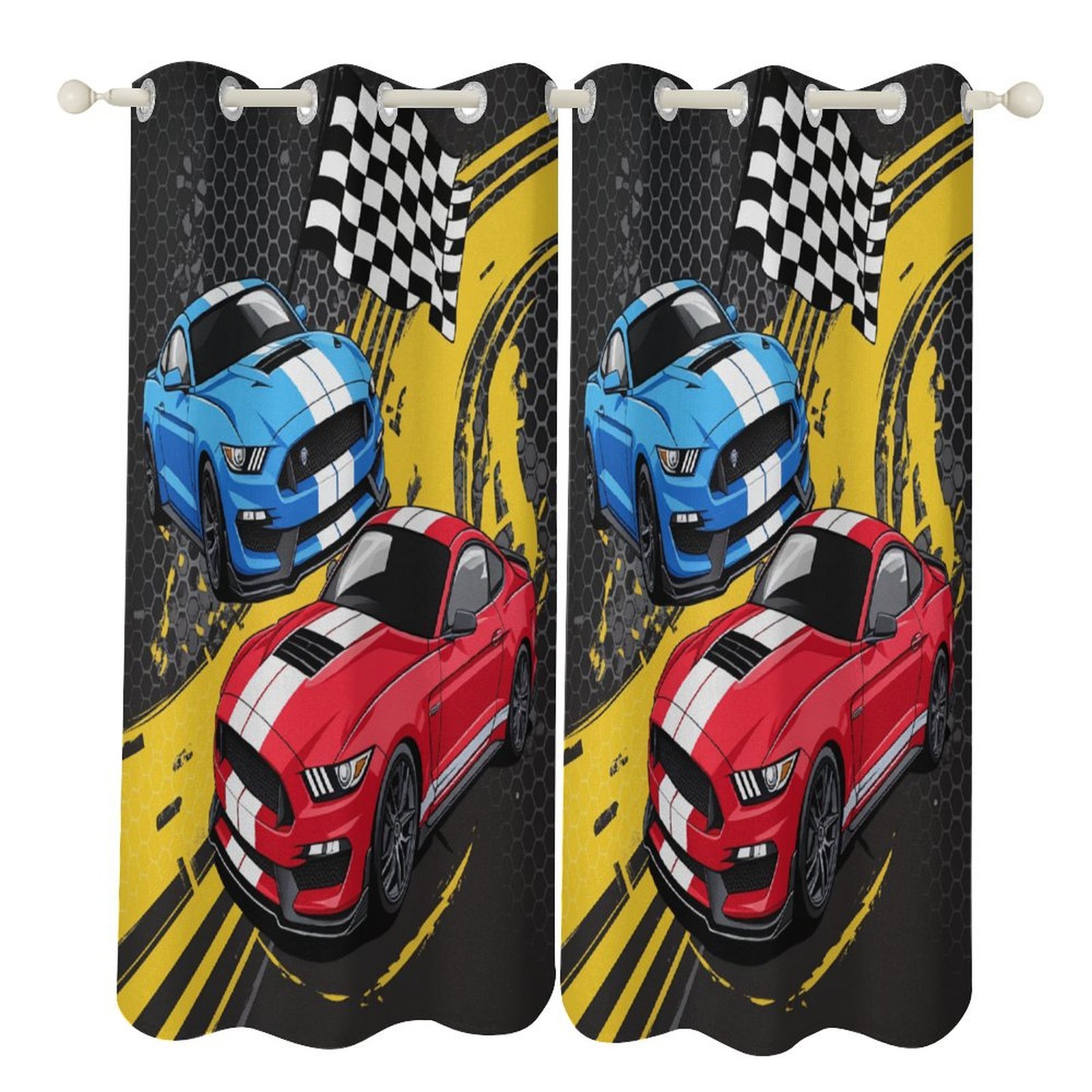 3D Cartoon Race Sports Car Blackout Curtains Window Drapes Room ...
