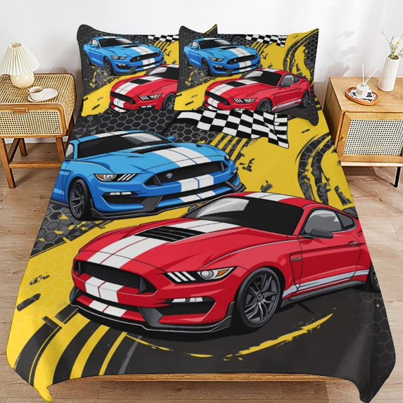 3D Cartoon Race Sports Car Duvet Cover 3pcs Set Themed Multicolor ...