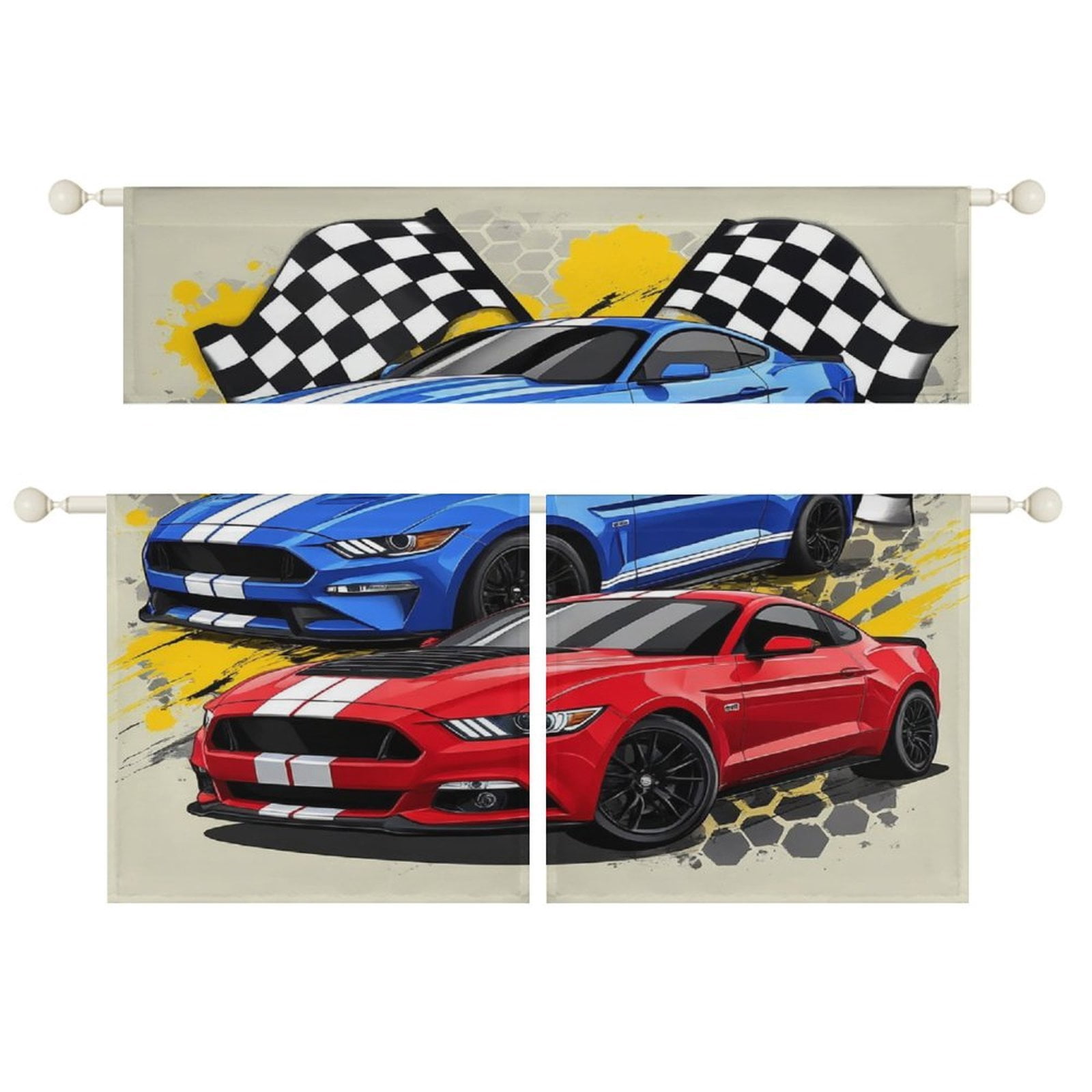 3D Cartoon Race Sports Car Kitchen Curtain Valance Tier Set, 3 Pieces ...