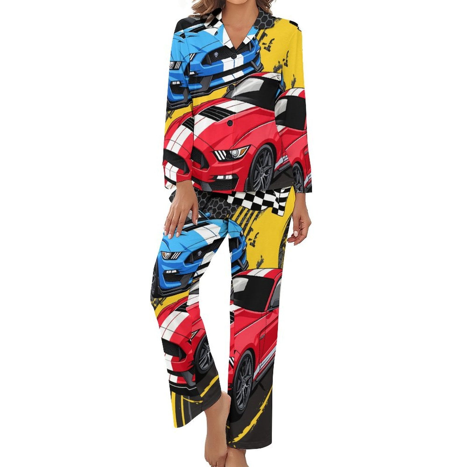 3D Cartoon Race Sports Car Pajamas Woman Vintage Pajamas Set 2 Piece ...
