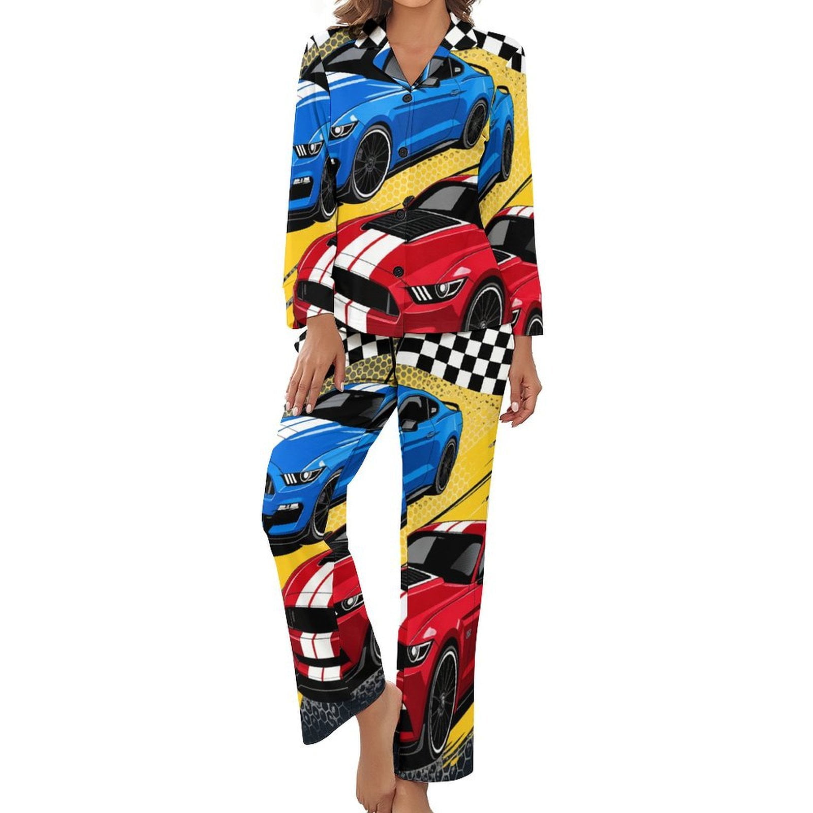 3D Cartoon Race Sports Car Pajamas Woman Vintage Pajamas Set 2 Piece ...