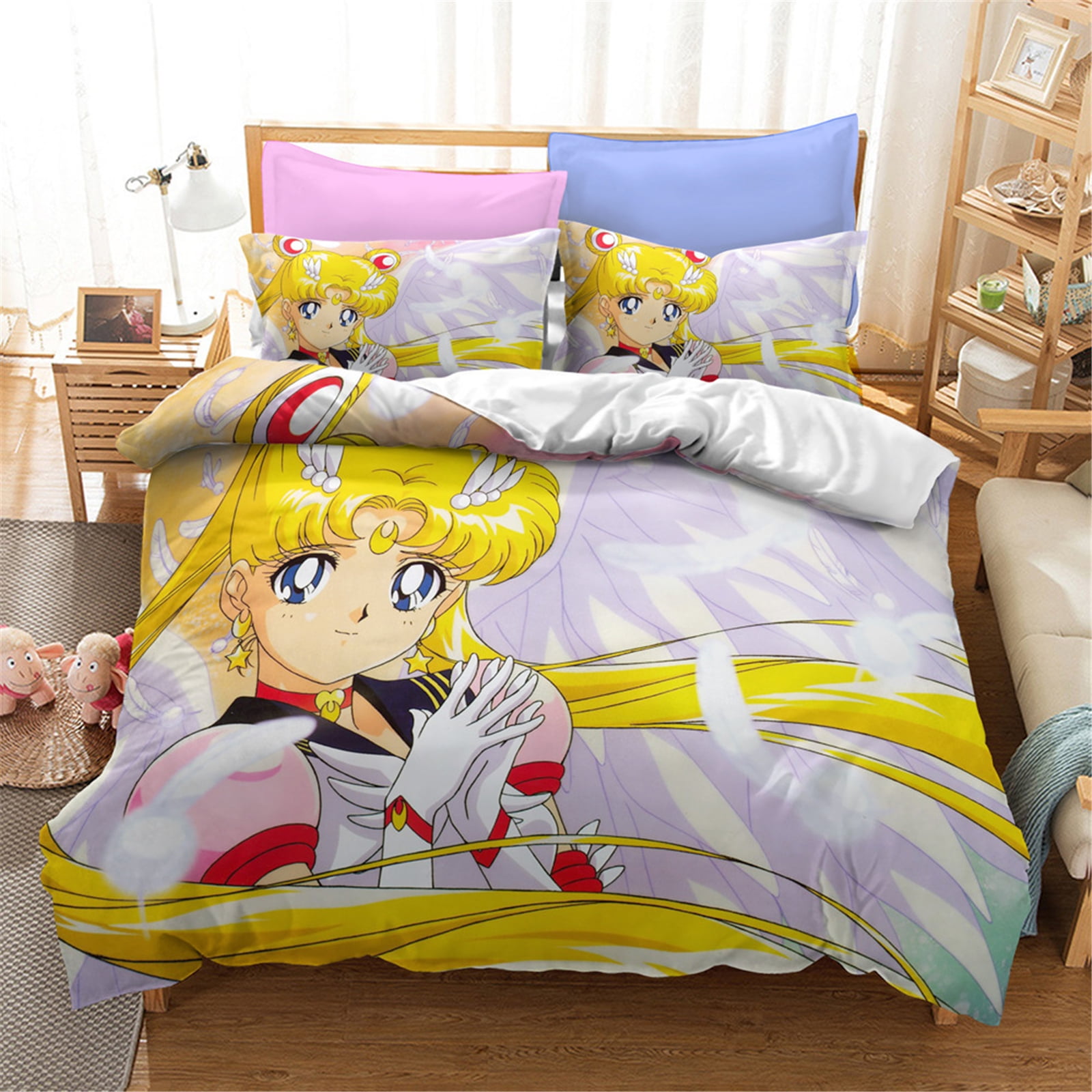 3D Cartoon Sailor Moon Bedding Set,3 Pieces Soft and Comfortable Duvet ...