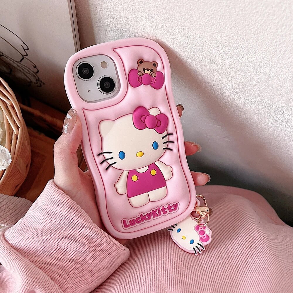 3D Cartoon Silica gel Sanrio Hello Kitty Phone Case For iPhone 15 14 13 ...