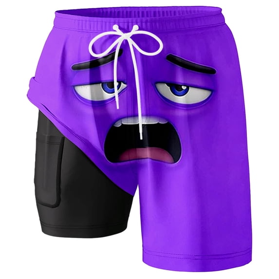 3D Cartoon Smile Face Swim Shorts Men's Board Shorts Double Layer Mens ...