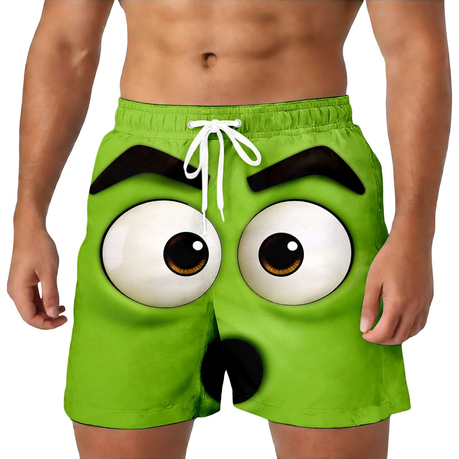3D Cartoon Smile Face Swim Shorts Men's Casual Shorts Double Layer Mens ...