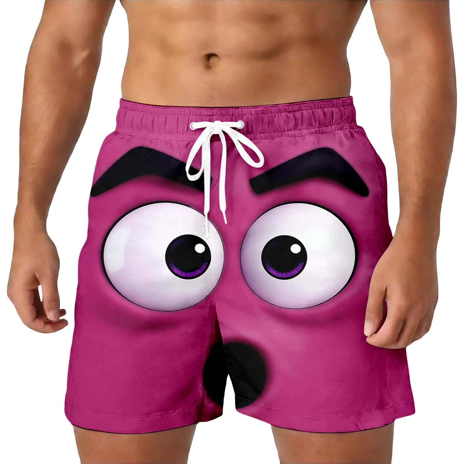 3D Cartoon Smile Face Swim Shorts Men's Casual Shorts Double Layer Mens ...