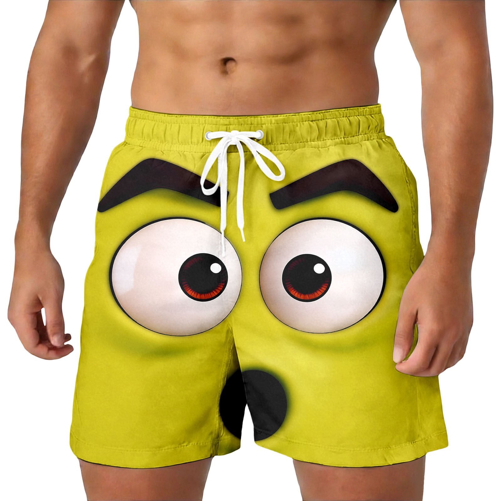 3D Cartoon Smile Face Swim Shorts Men's Casual Shorts Double Layer Mens ...