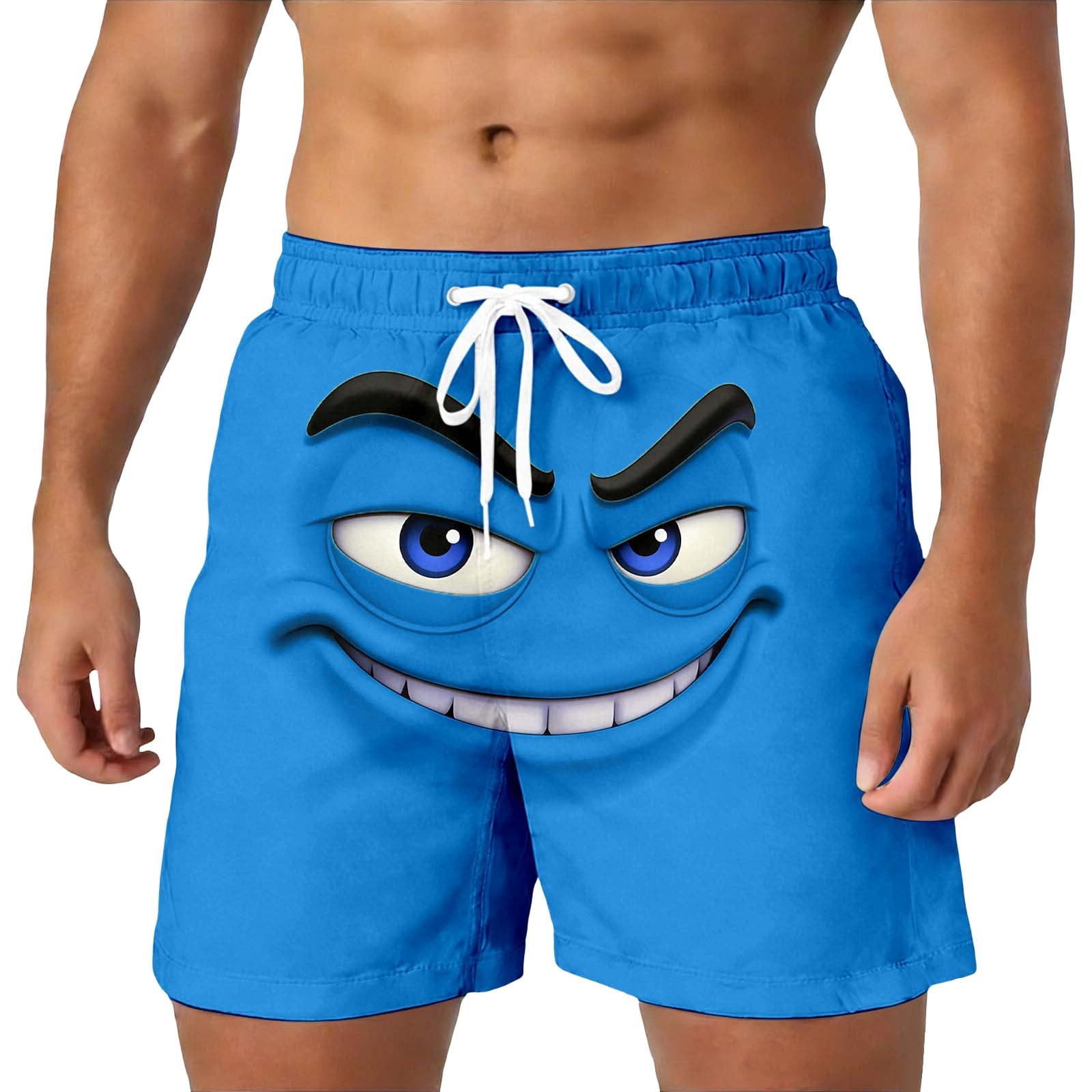 3D Cartoon Smile Face Swim Shorts Men's Casual Shorts Double Layer Mens ...
