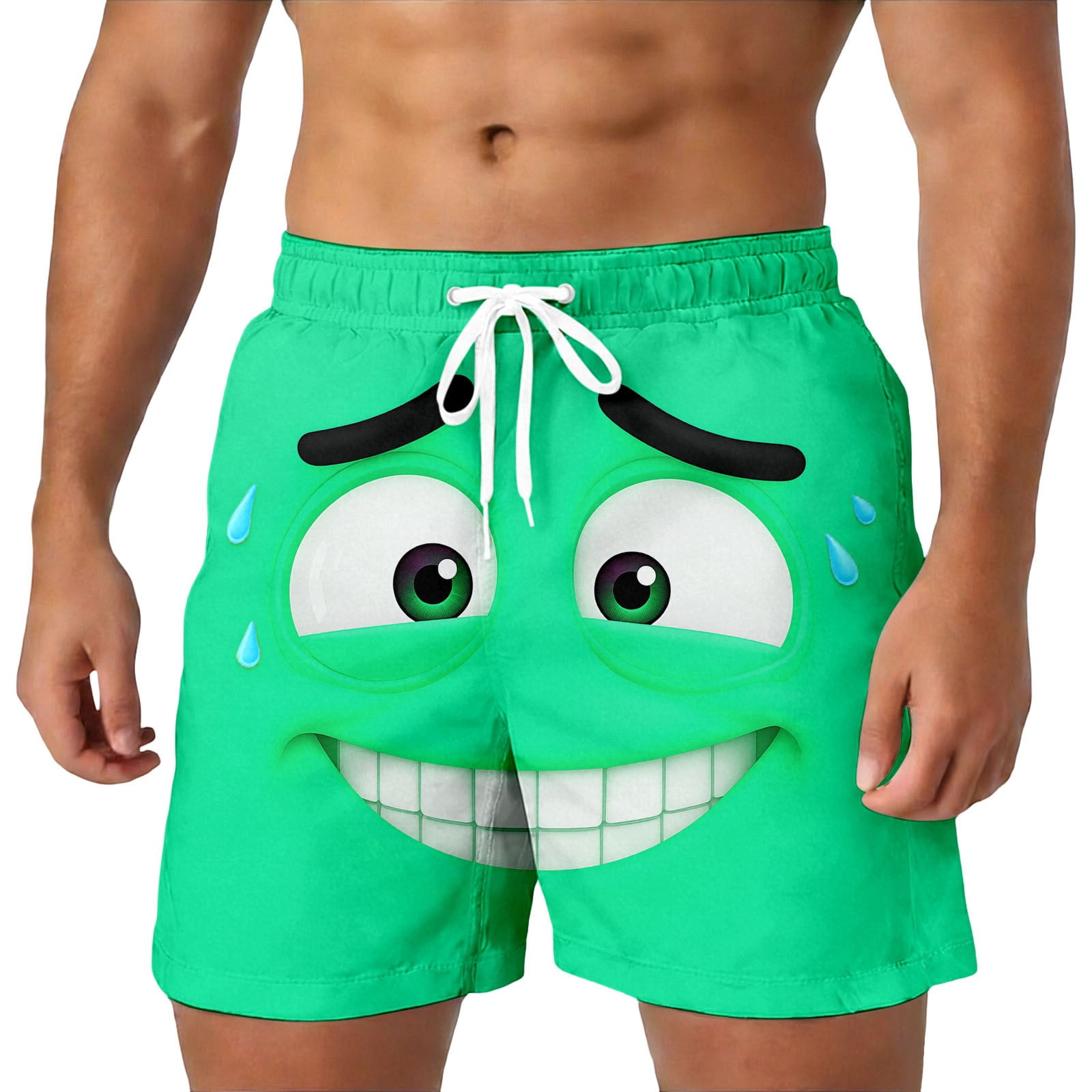 3D Cartoon Smile Face Swim Shorts Men's Casual Shorts Double Layer Mens ...