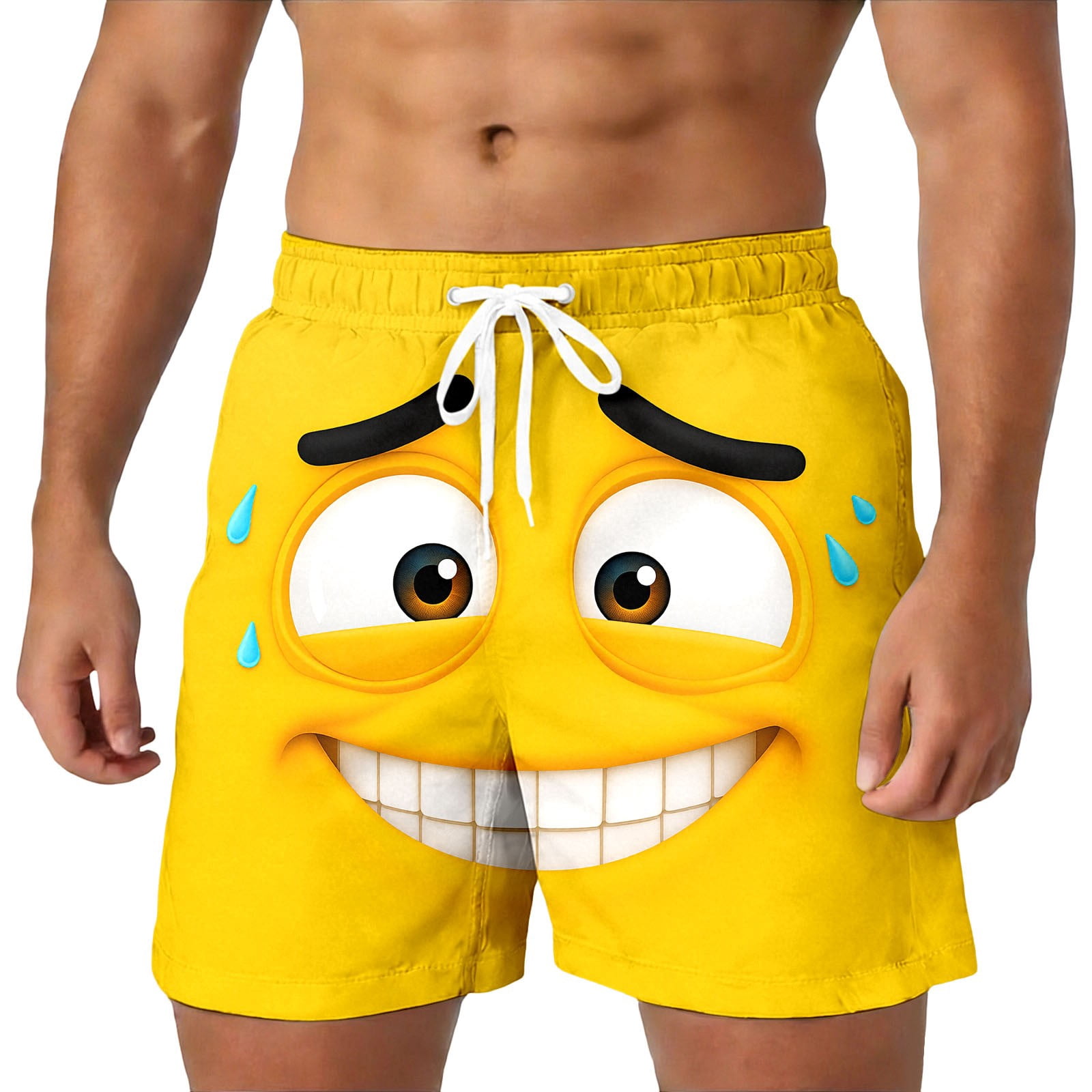 3D Cartoon Smile Face Swim Shorts Men's Casual Shorts Double Layer Mens ...