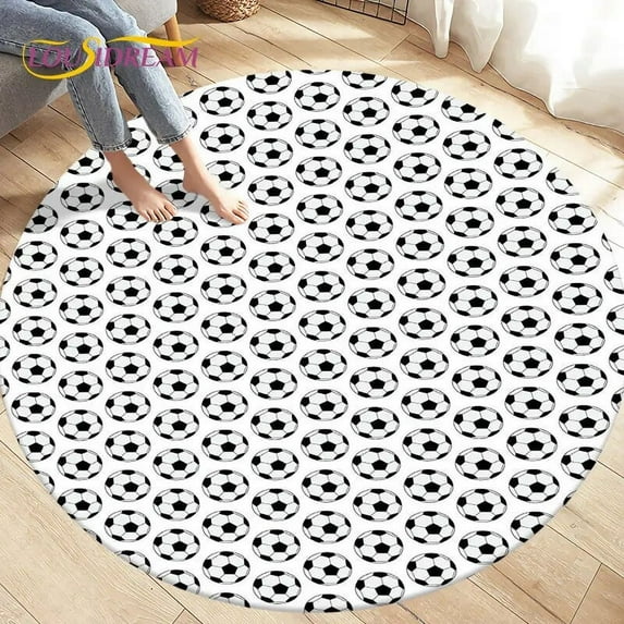 3D Cartoon Soccer Football Circle Area Rug Large Round Carpet Rug for ...