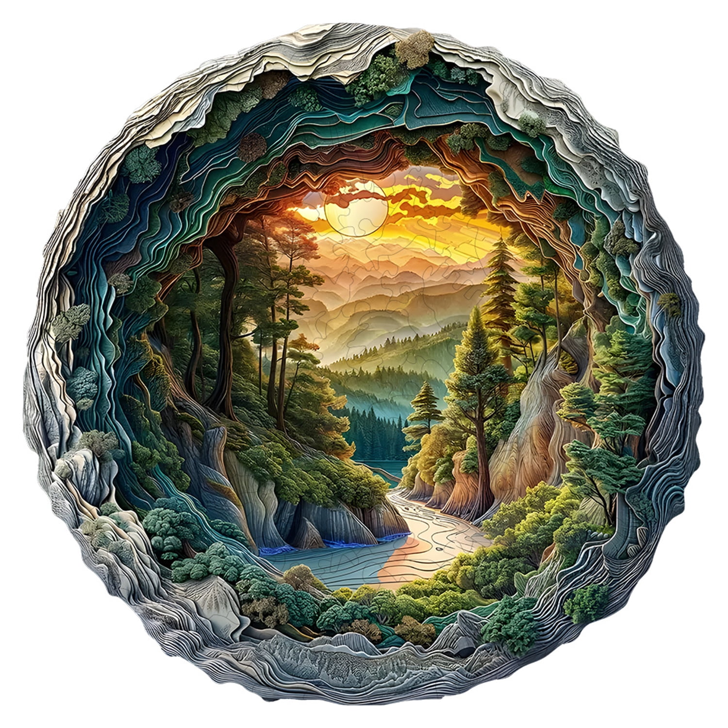 【3D Carved Cave Forest Puzzle】Premium Plywood | Irregular Shapes | Mixed Color Natural Landscape ...
