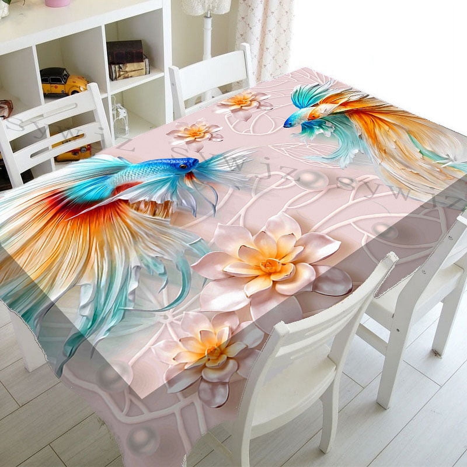 3D Carved Peony Flower Pattern Kitchen Tablecloth Peacock Open Screen ...