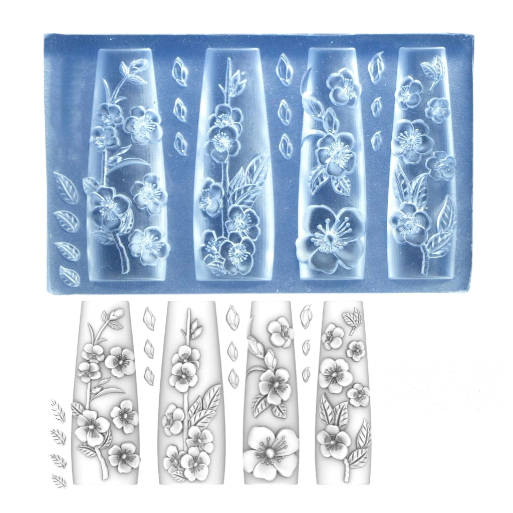 3D Carving Flower Nail Art Mold Silicone Template for DIY Floral Resin ...
