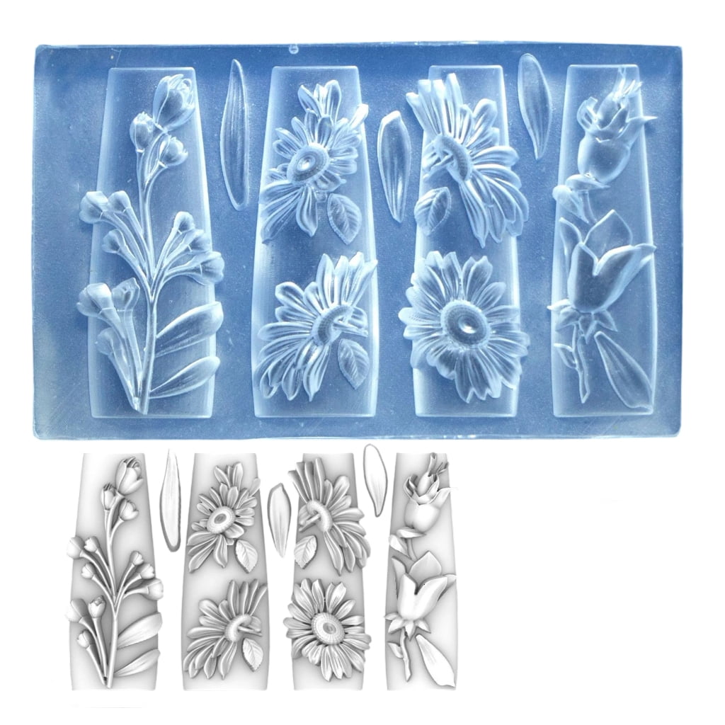 3D Carving Flower Nail Art Mold Silicone Template for DIY Floral Resin ...