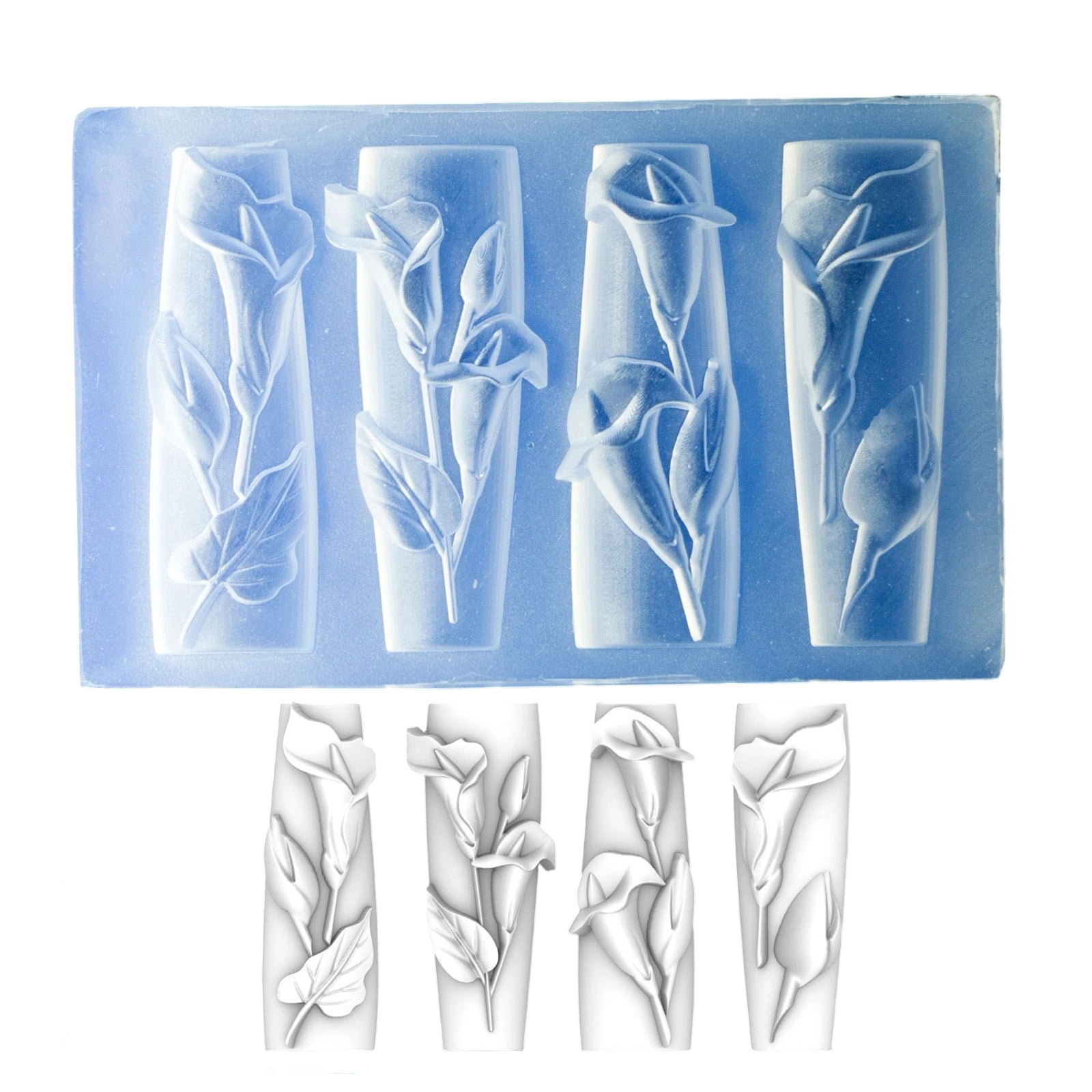 3D Carving Flower Nails Art Mold Silicone Template for Crafting Floral ...