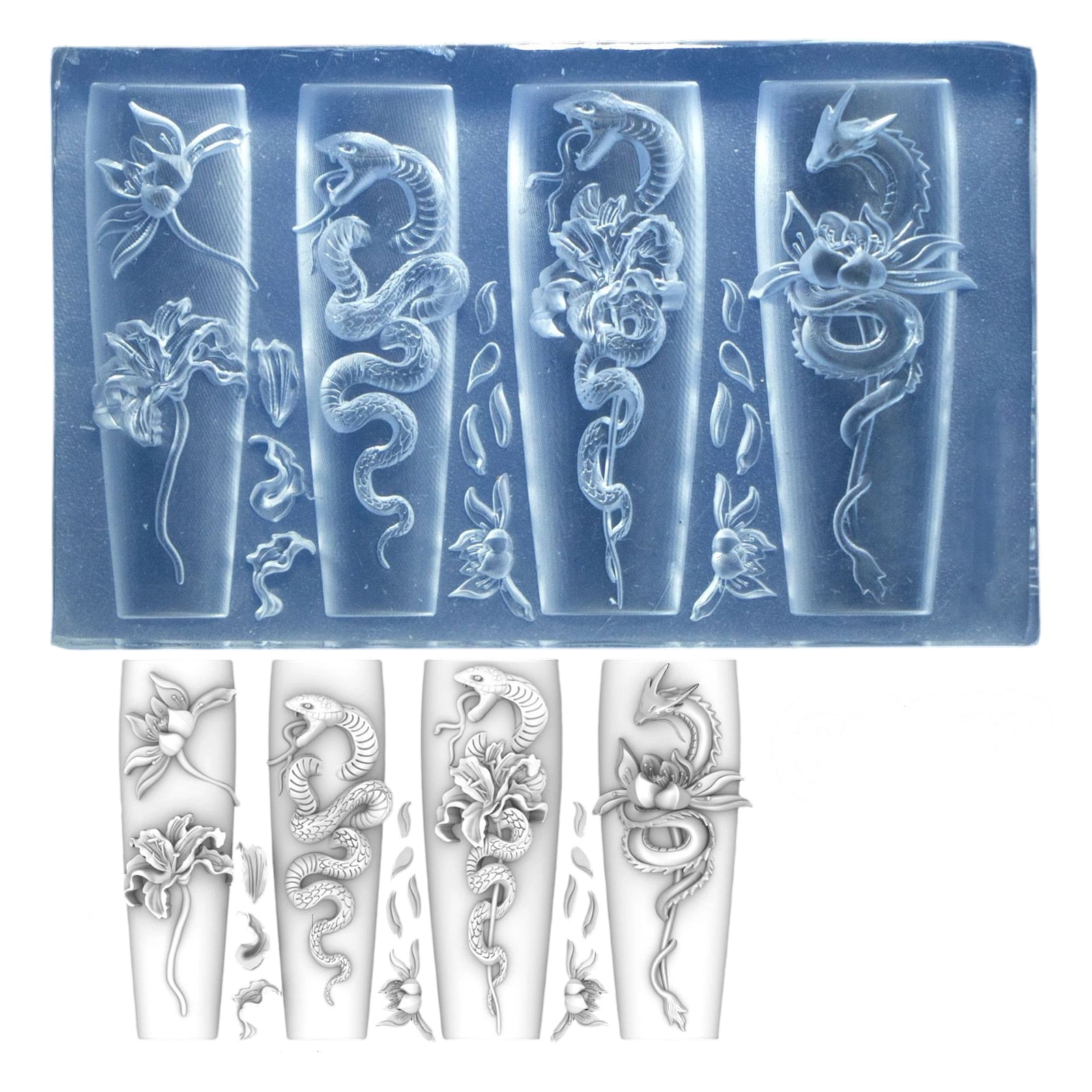 3D Carving Flower Nails Art Mold Silicone Template for Crafting Floral ...
