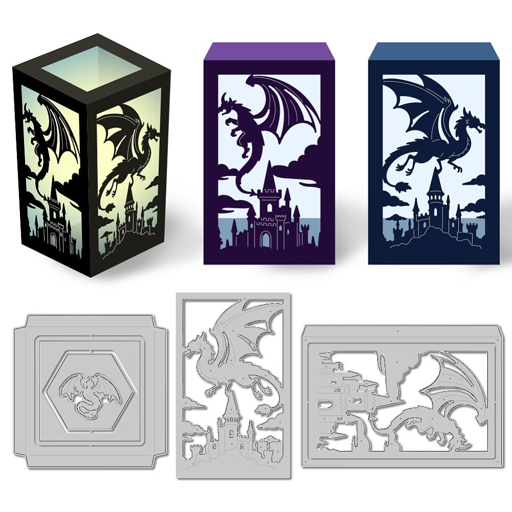 3D Castle Dragon Lantern Cutting Dies Card Making Die Stencil Metal Die ...