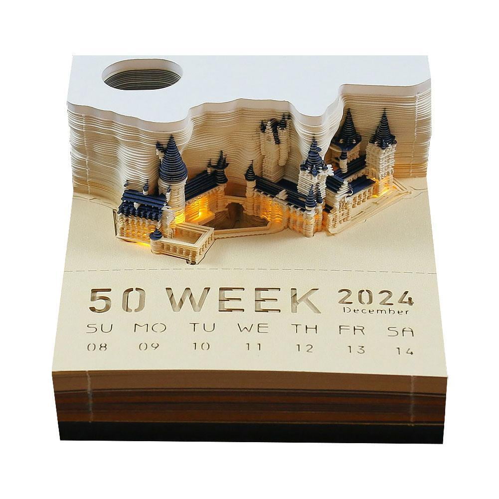 3D Castle Memo Pad, 2025 Desk Calendar Memo Pad Castle Wkly O4A3 ...