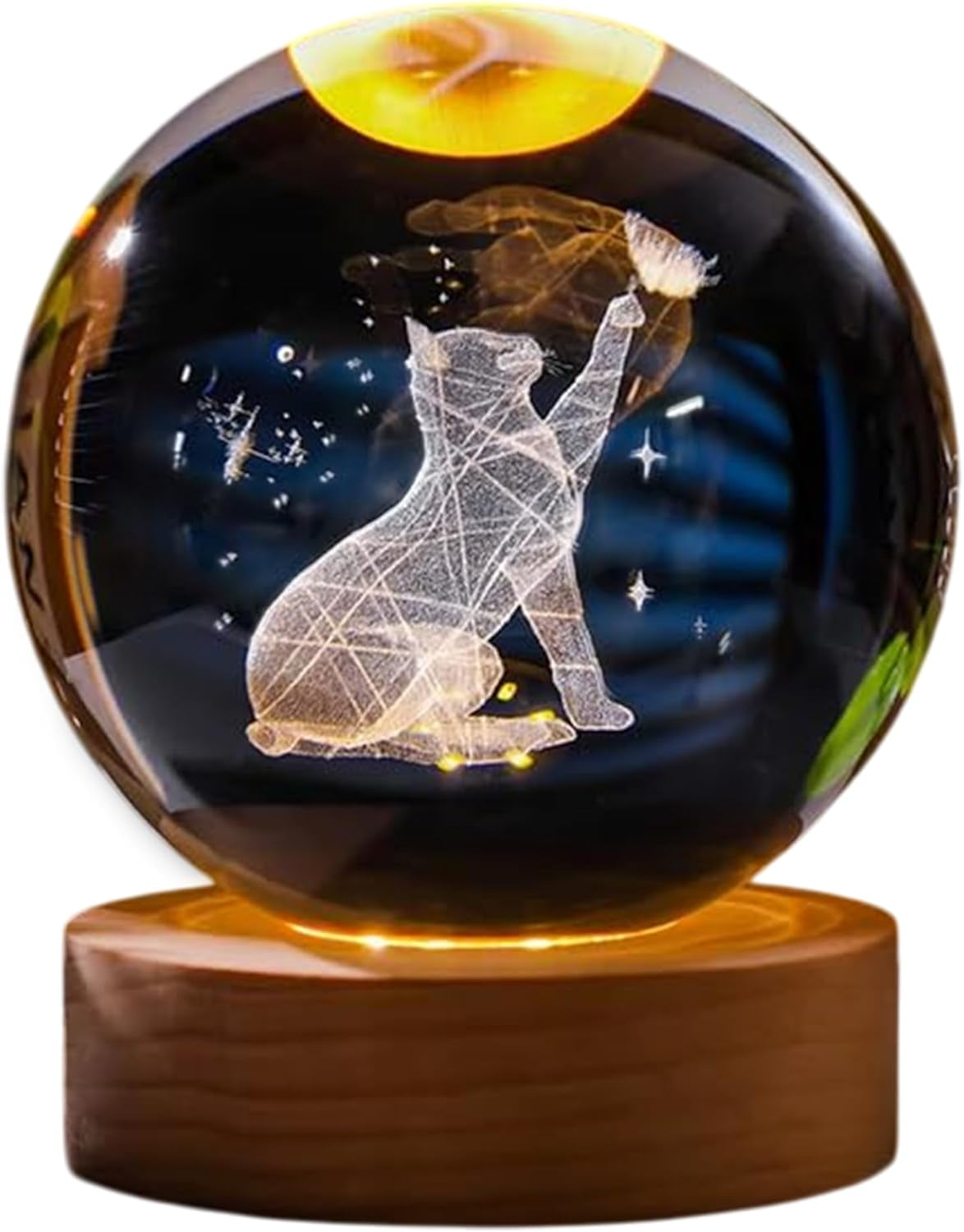 3D Cat Ball – K9 Optical Glass Sphere with Color-Changing LED Light ...